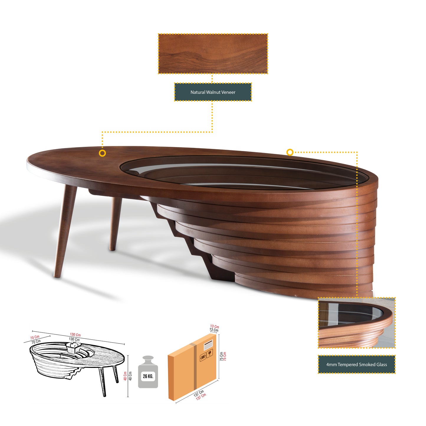 Drop Model Coffee Table, Walnut Veneer, By Papella Design – kasseriaDesign